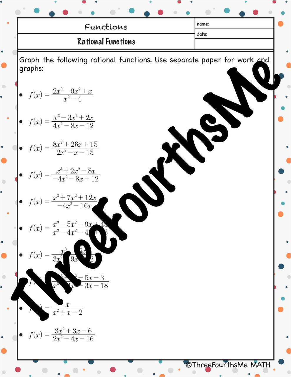 Graphing Rational Functions Matching Activity Amped Up Learning