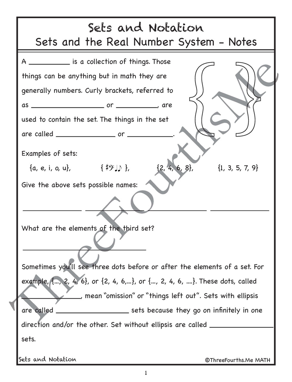 Sets and Notation Notes, Classwork, and Homework - Amped Up Learning