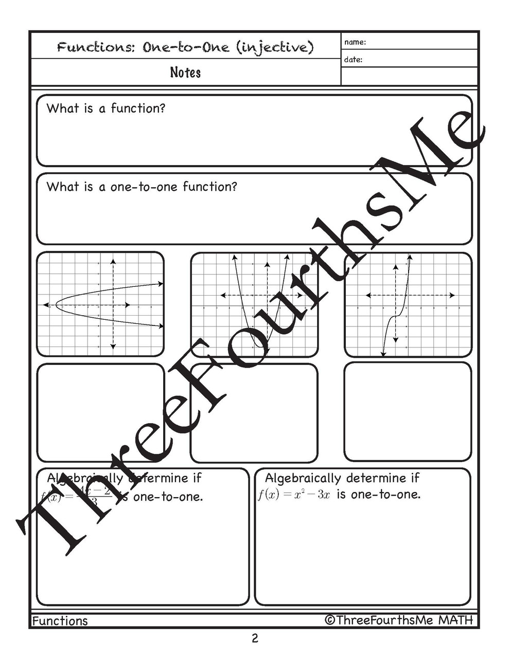 One-to-One Functions Scaffolded Notes - Amped Up Learning