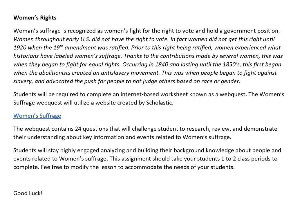 Women's Rights Webquest - Amped Up Learning