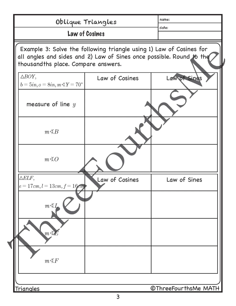 Law of Cosines Scaffolded Notes - Amped Up Learning