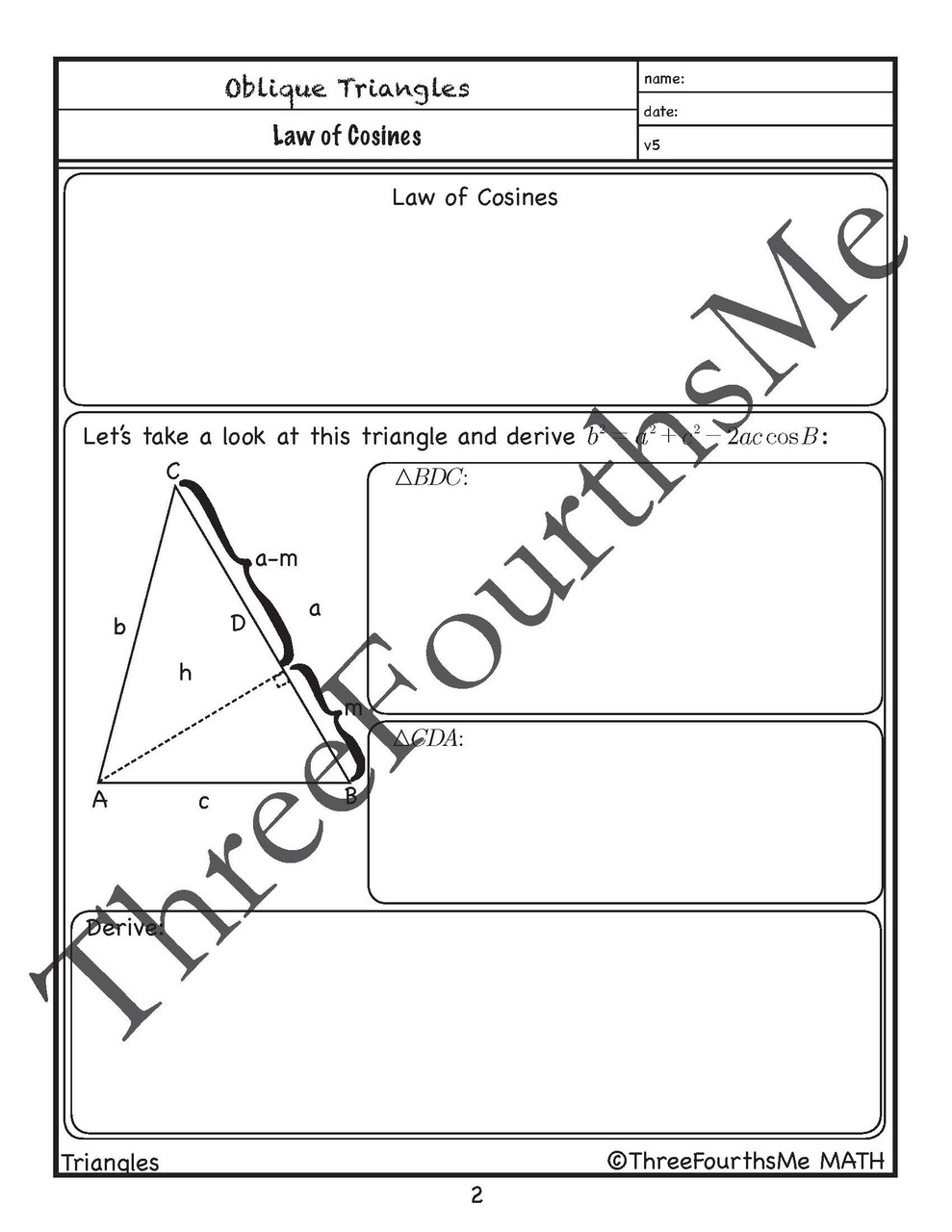 Law of Cosines Derivation Notes - Amped Up Learning