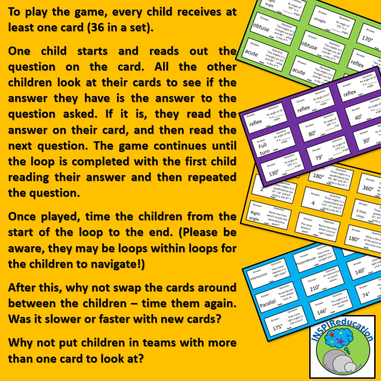 Angles and Lines - "I have...Who has..?" Loop Game - 36 Cards exploring ...