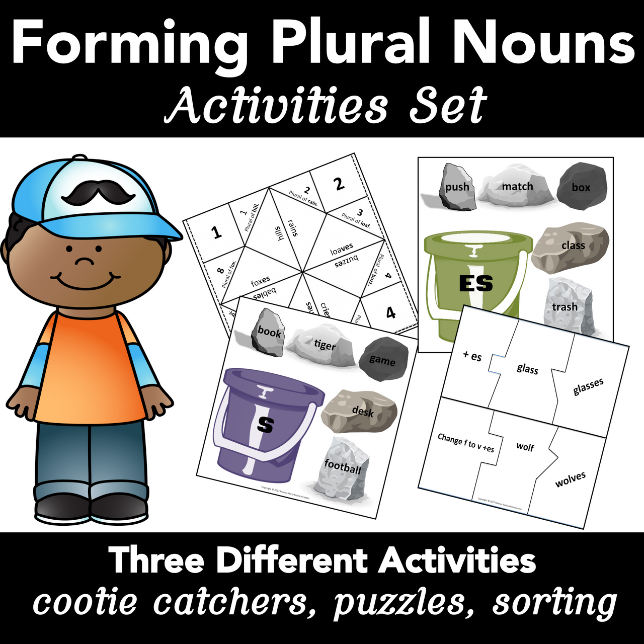 Forming Plurals - 3 COMPLETE CENTER ACTIVITIES (-s, -es -ies,-ves) - L ...
