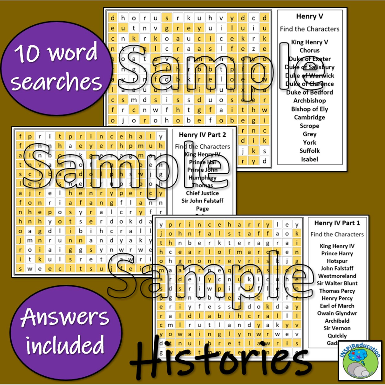 Shakespeare - The History Plays - 10 Word Searches to support spelling ...