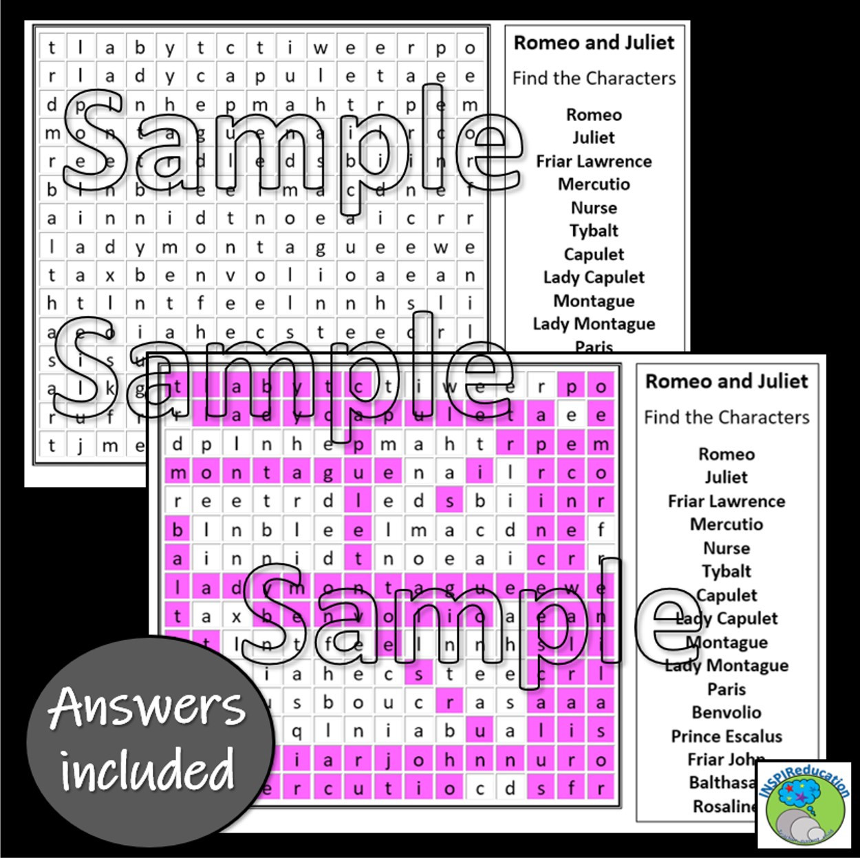 William Shakespeare - 10 Tragedy Plays - Character Word Searches ...