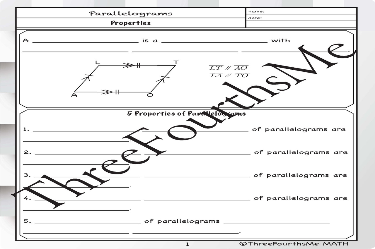 Properties of Parallelograms Scaffolded Notes - Amped Up Learning