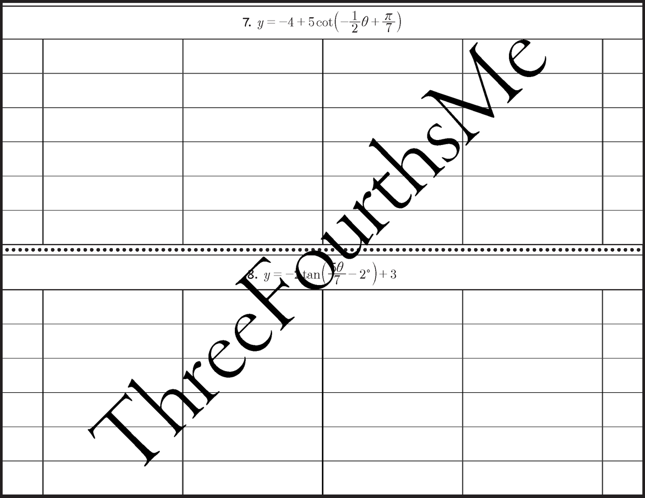 Transformations of Tangent & Cotangent Classwork and/or Homework ...
