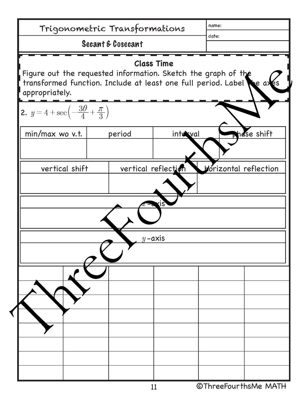 Transformations of Cosecant and Secant Scaffolded Notes with Classwork ...