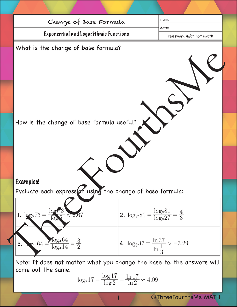 Logarithms Change of Base Formula Notes with Examples - Amped Up Learning