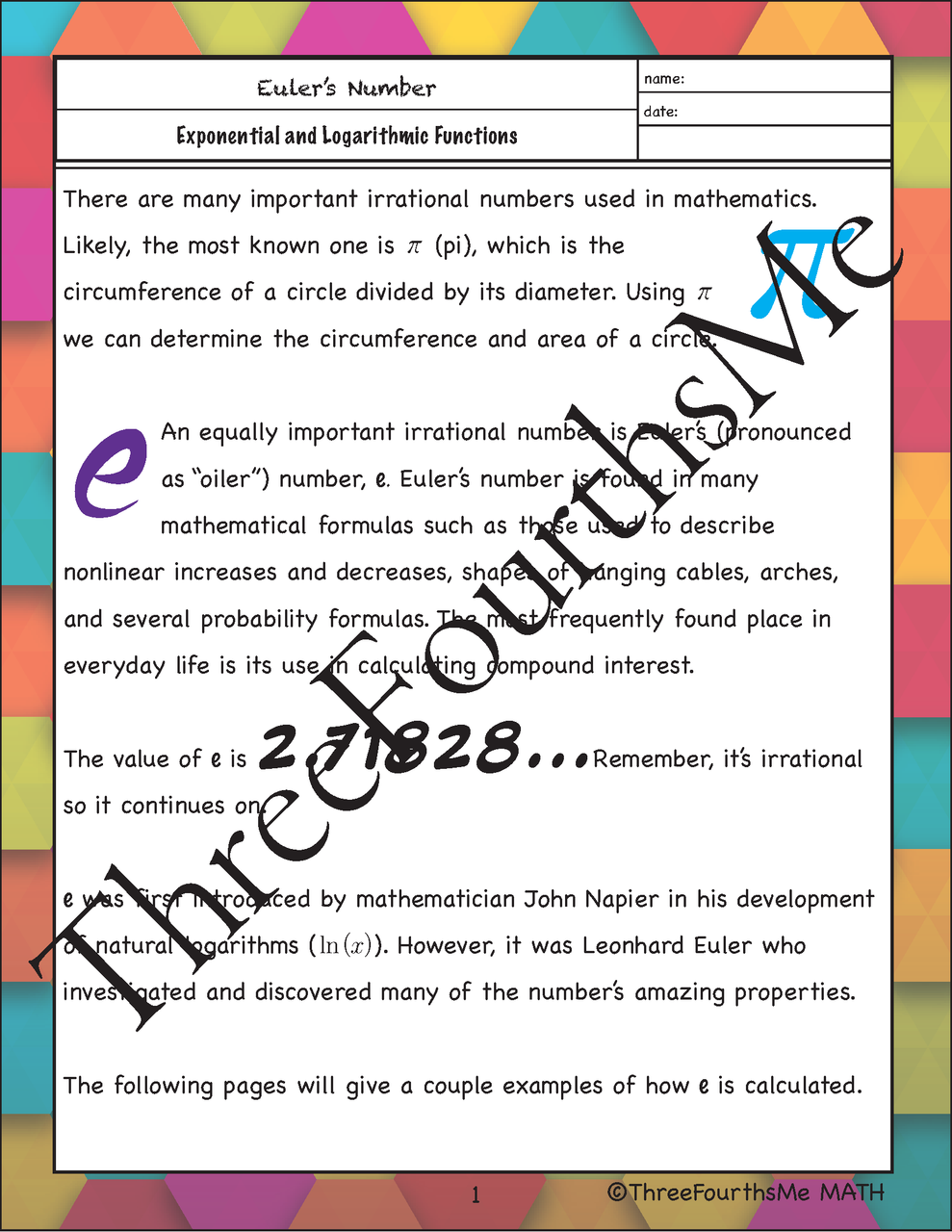 Euler's Number (e) Notes and Applications - Amped Up Learning