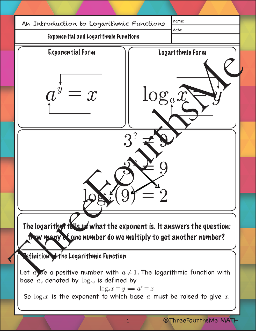 Introduction Of Logarithmic Functions Scaffolded Notes Amped Up Learning