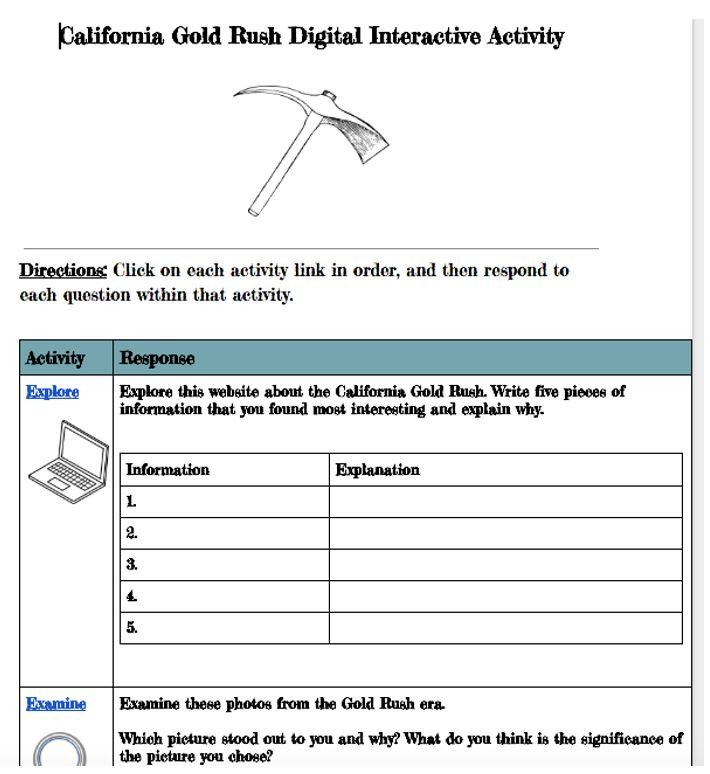 California Gold Rush Hyperdoc