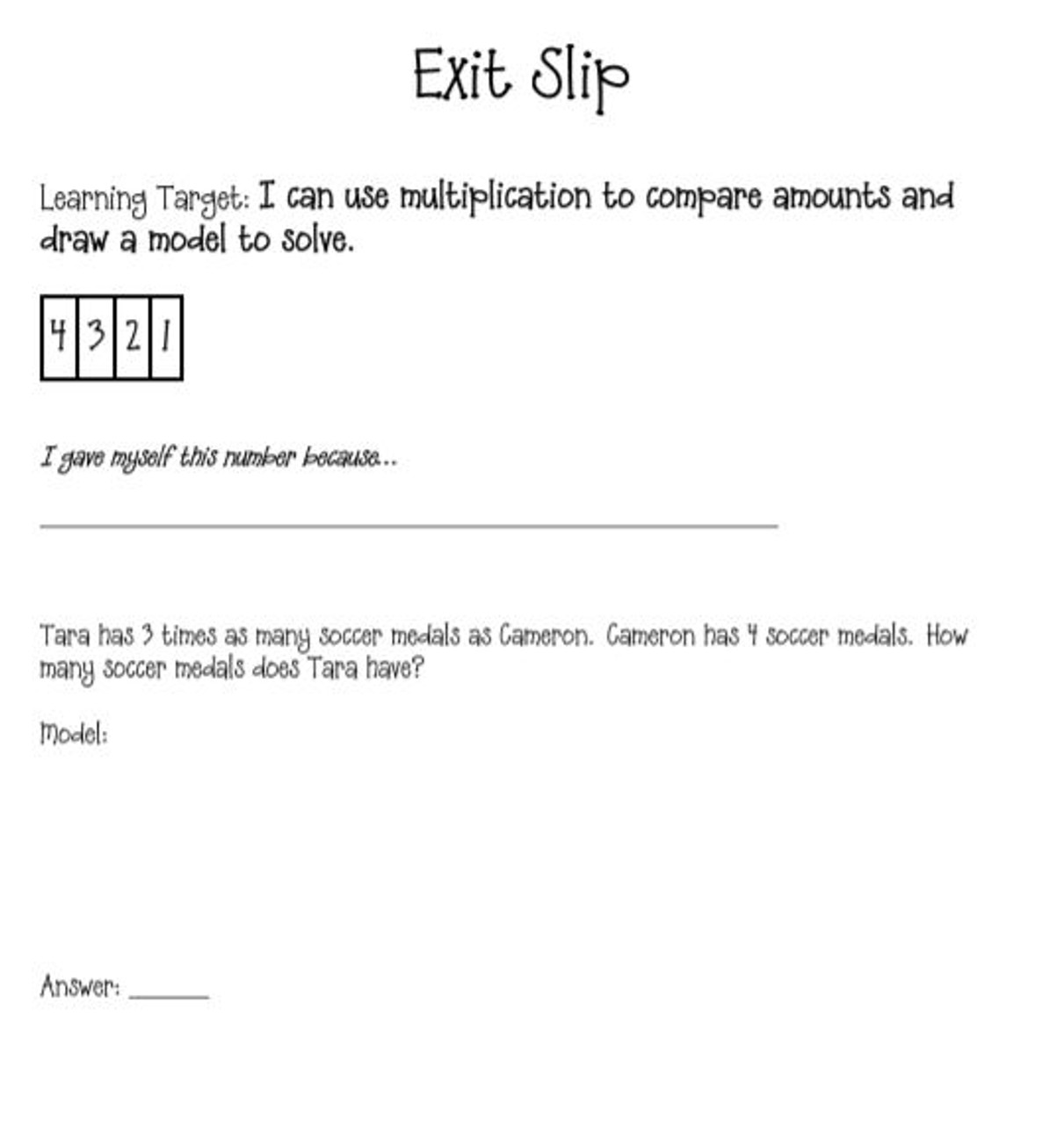 Multiplication Exit Slips