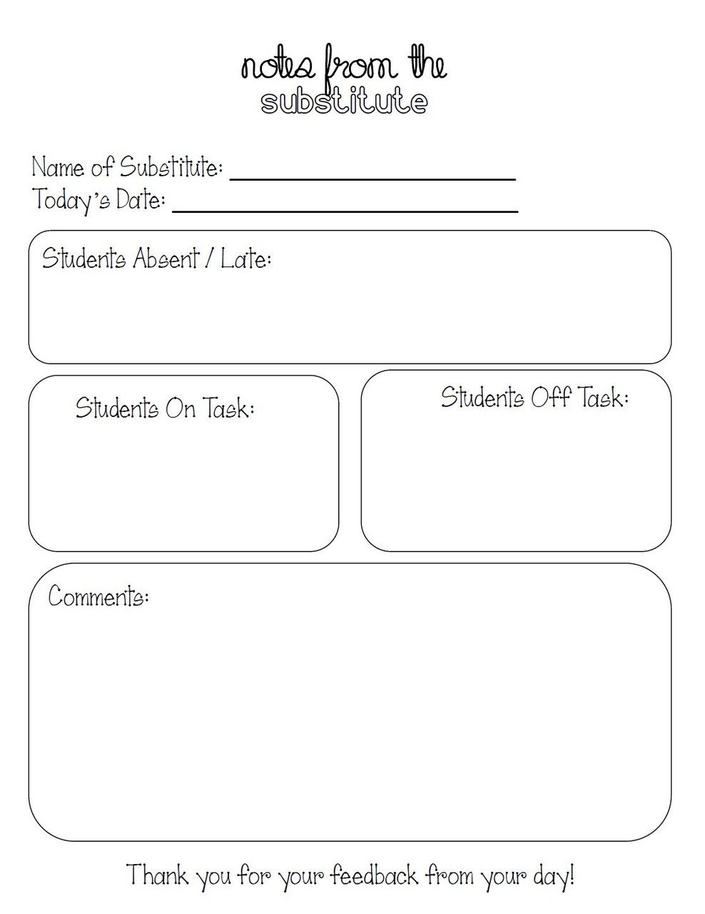 Notes from the Substitute - FREE - Amped Up Learning