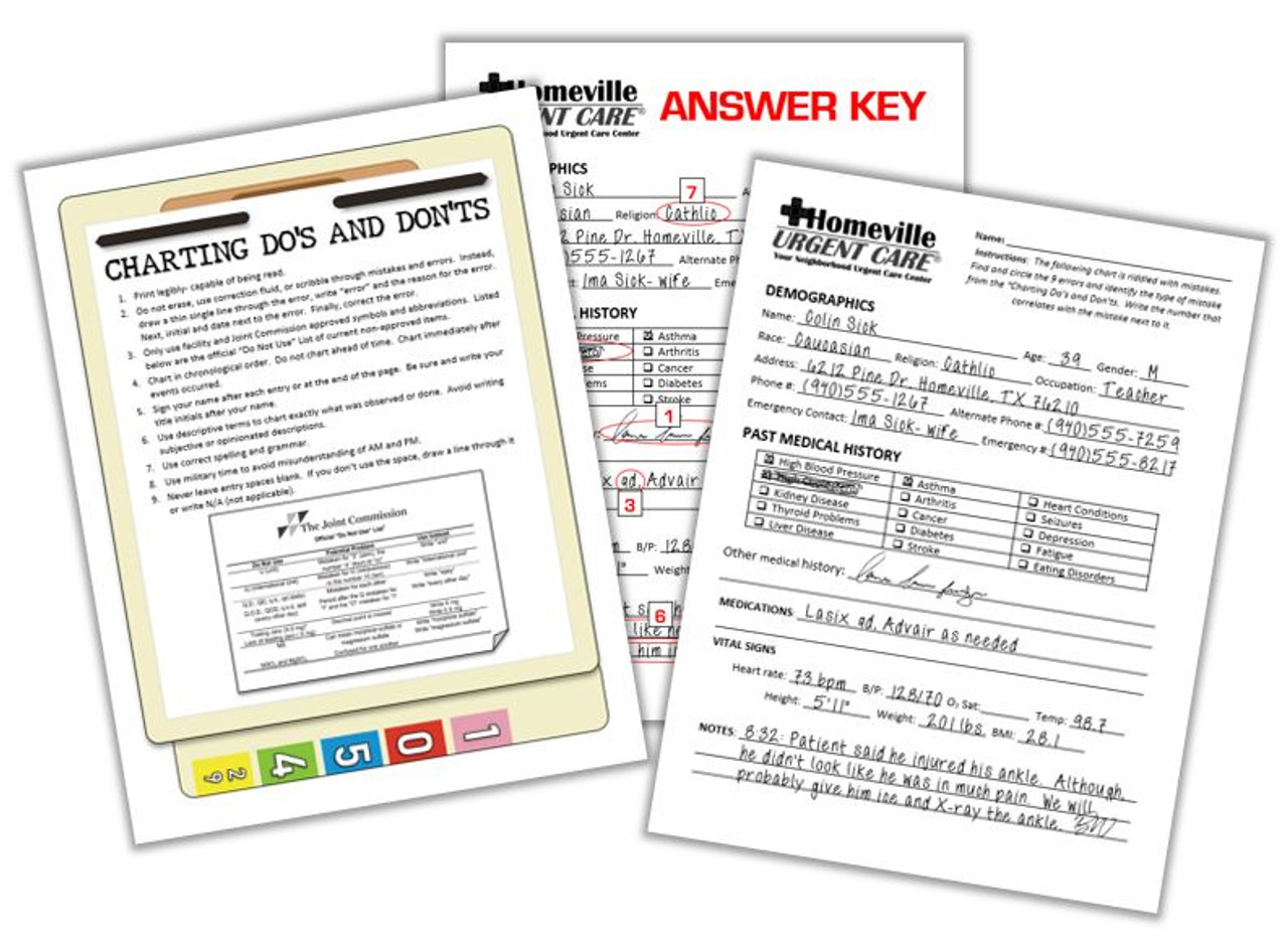 Find the Errors- The Do's and Dont's of Charting- Great for Health ...
