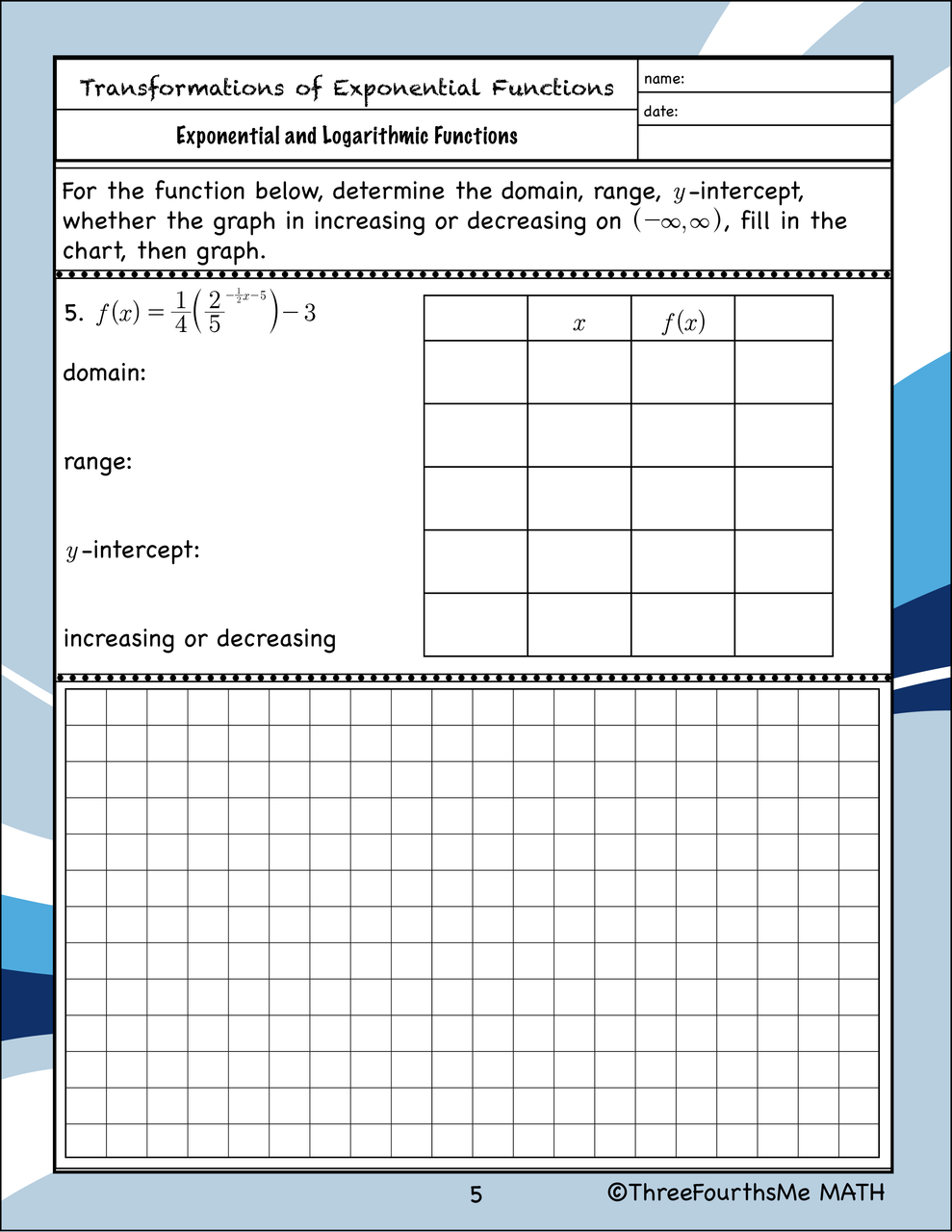 Transformations of Exponential Functions Classwork / Homework - Amped ... Transformations of Exponential Functions Classwork / Homework - Amped ...