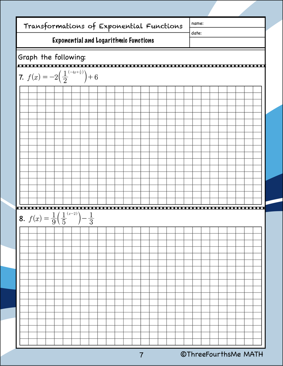 Transformations of Exponential Functions Classwork / Homework - Amped ... Transformations of Exponential Functions Classwork / Homework - Amped ...