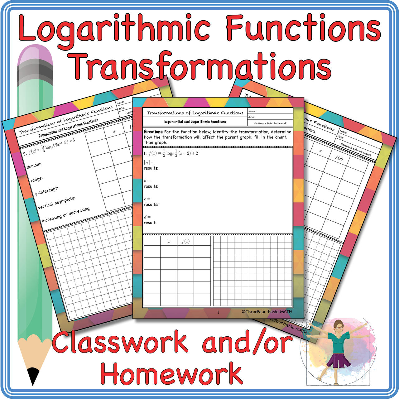 Logarithmic Functions Transformations Classwork / Homework - Amped Up ...