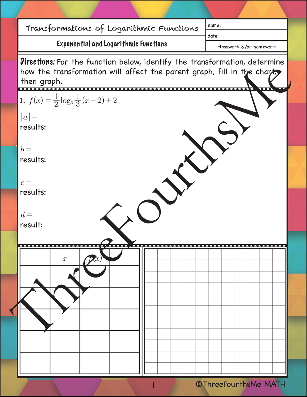 Logarithmic Functions Transformations Classwork / Homework - Amped Up ... Logarithmic Functions Transformations Classwork / Homework - Amped Up ...