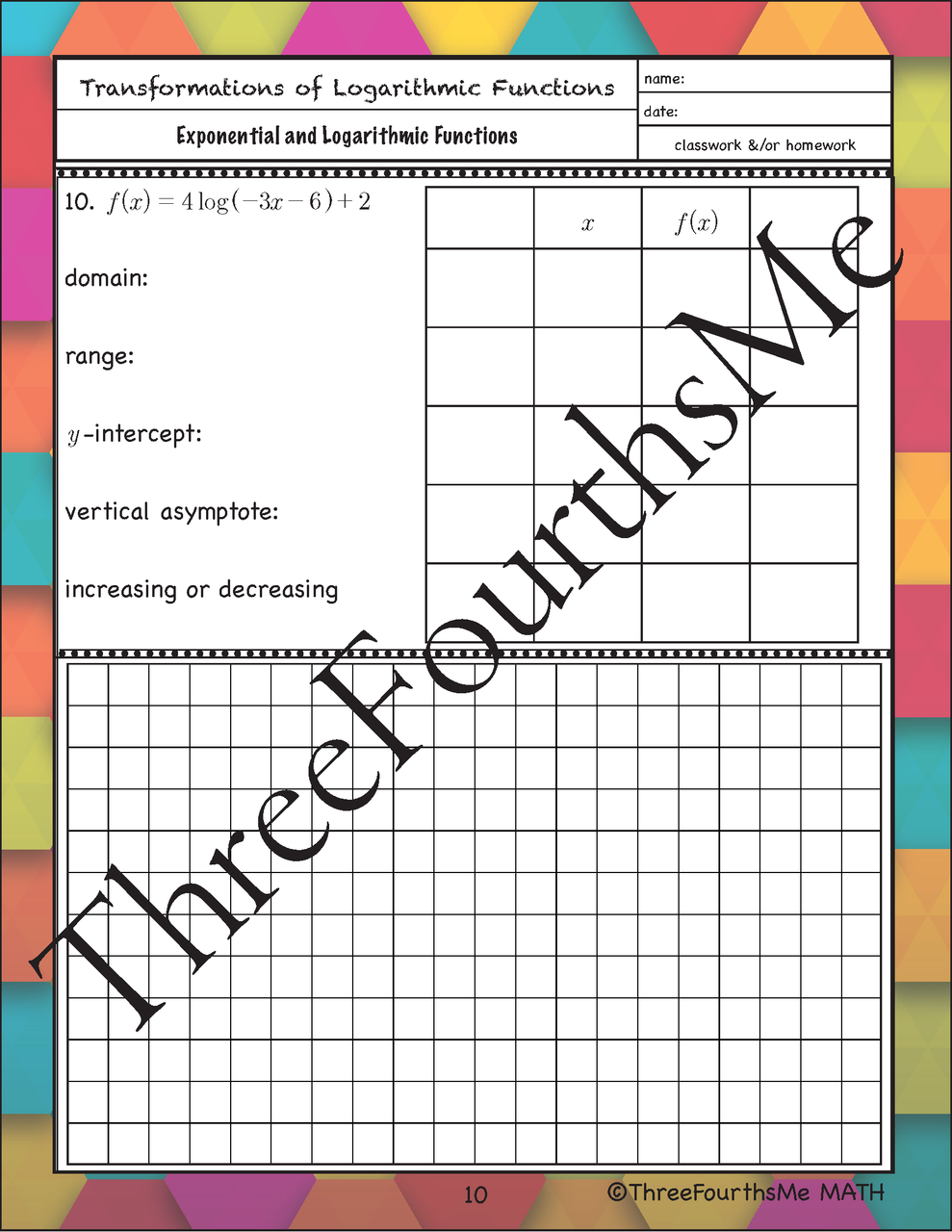 Logarithmic Functions Transformations Classwork / Homework - Amped Up ... Logarithmic Functions Transformations Classwork / Homework - Amped Up ...