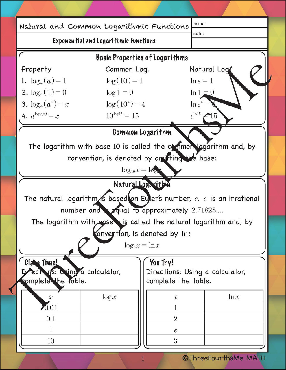 Logarithmic Functions Transformations Scaffolded Notes - Amped Up Learning