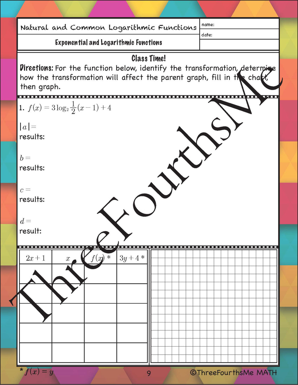 Logarithmic Functions Transformations Scaffolded Notes - Amped Up Learning