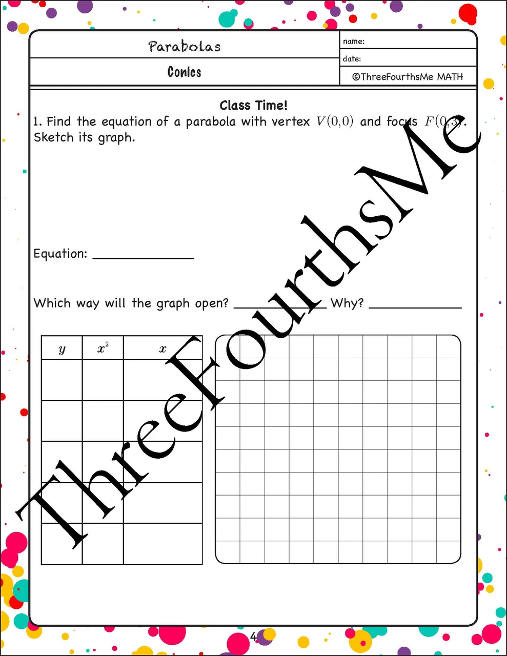 Conics: Parabolas Scaffolded Notes with Classwork - Amped Up Learning