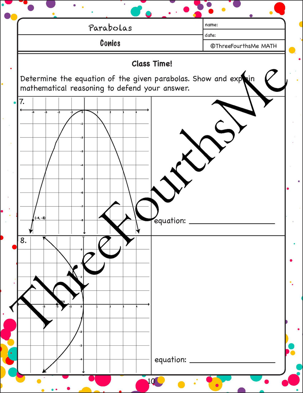 Conics: Parabolas Scaffolded Notes with Classwork - Amped Up Learning