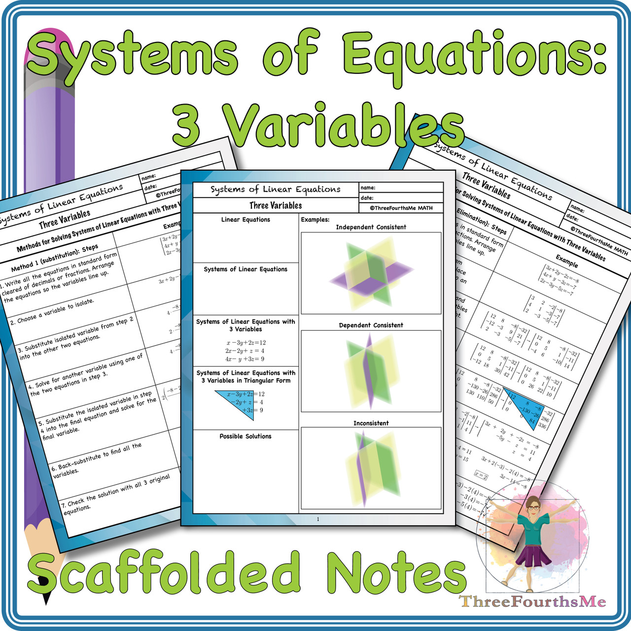 Systems of Equations: 3 Variables Scaffolded Notes - Amped Up Learning