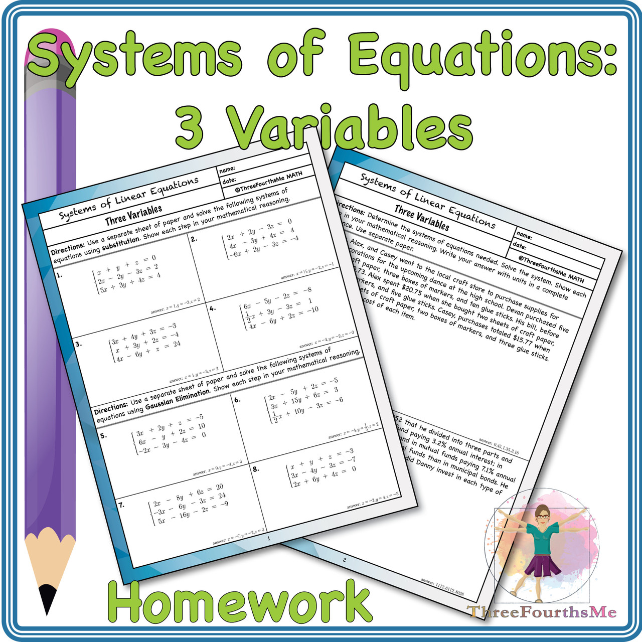 Systems of Equations: 3 Variables Homework - Amped Up Learning