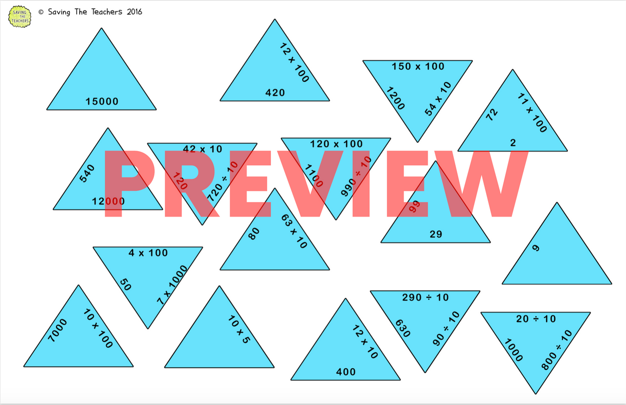 Multiplying and Dividing by 10, 100, and 1000 Large and Small Tarsia ...