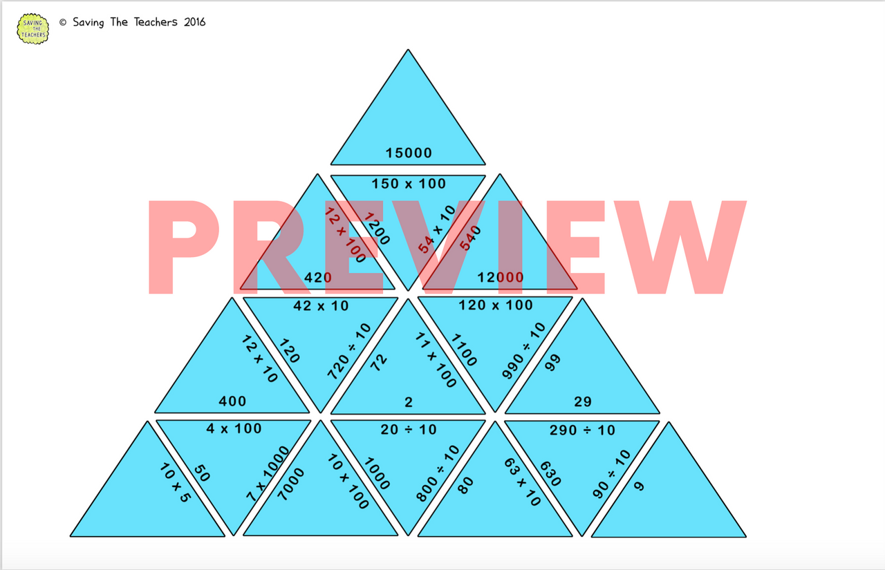 Multiplying and Dividing by 10, 100, and 1000 Large and Small Tarsia ...