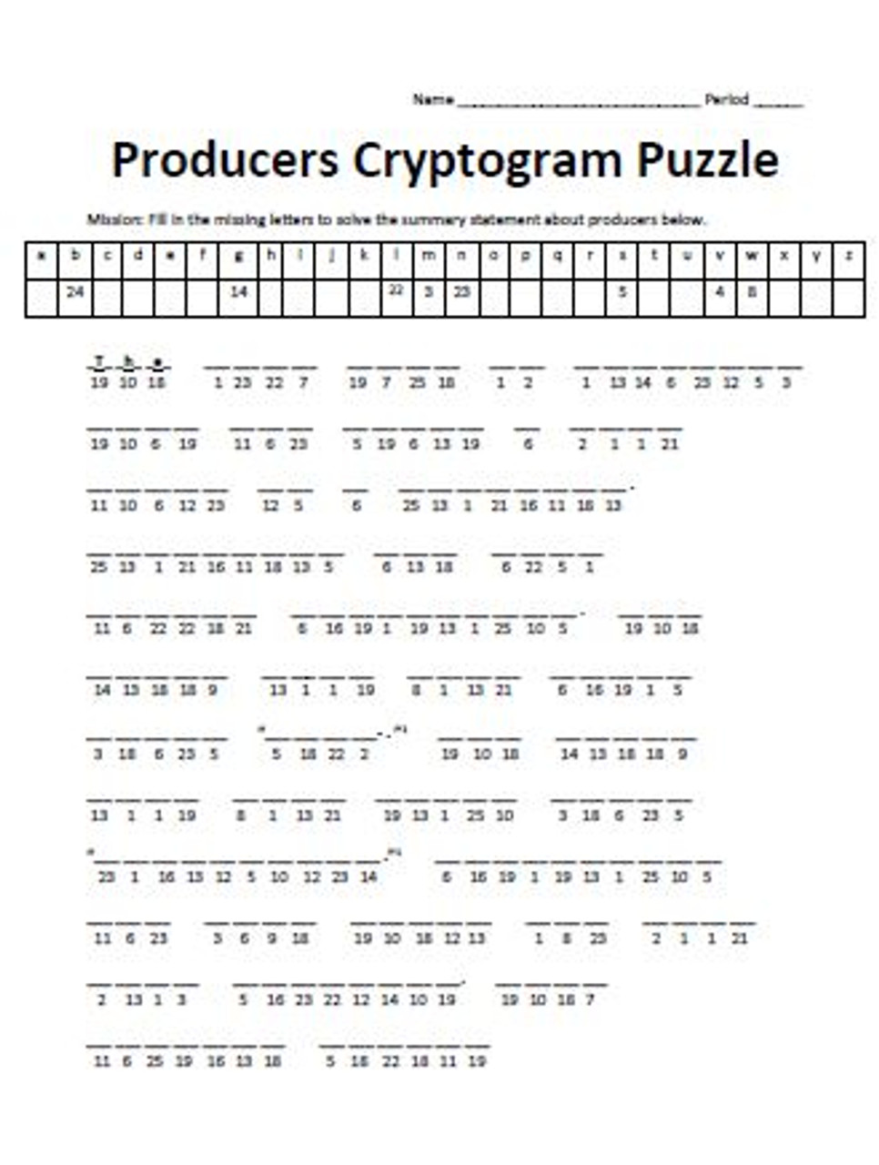 Producers Cryptogram Puzzle