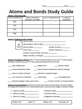 Atoms and Bonds Study Guide - Amped Up Learning
