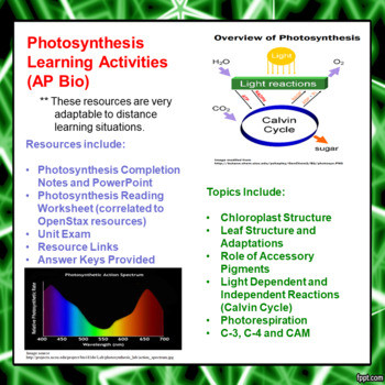 Photosynthesis Learning Activities for AP/Advanced Biology (Distance ...
