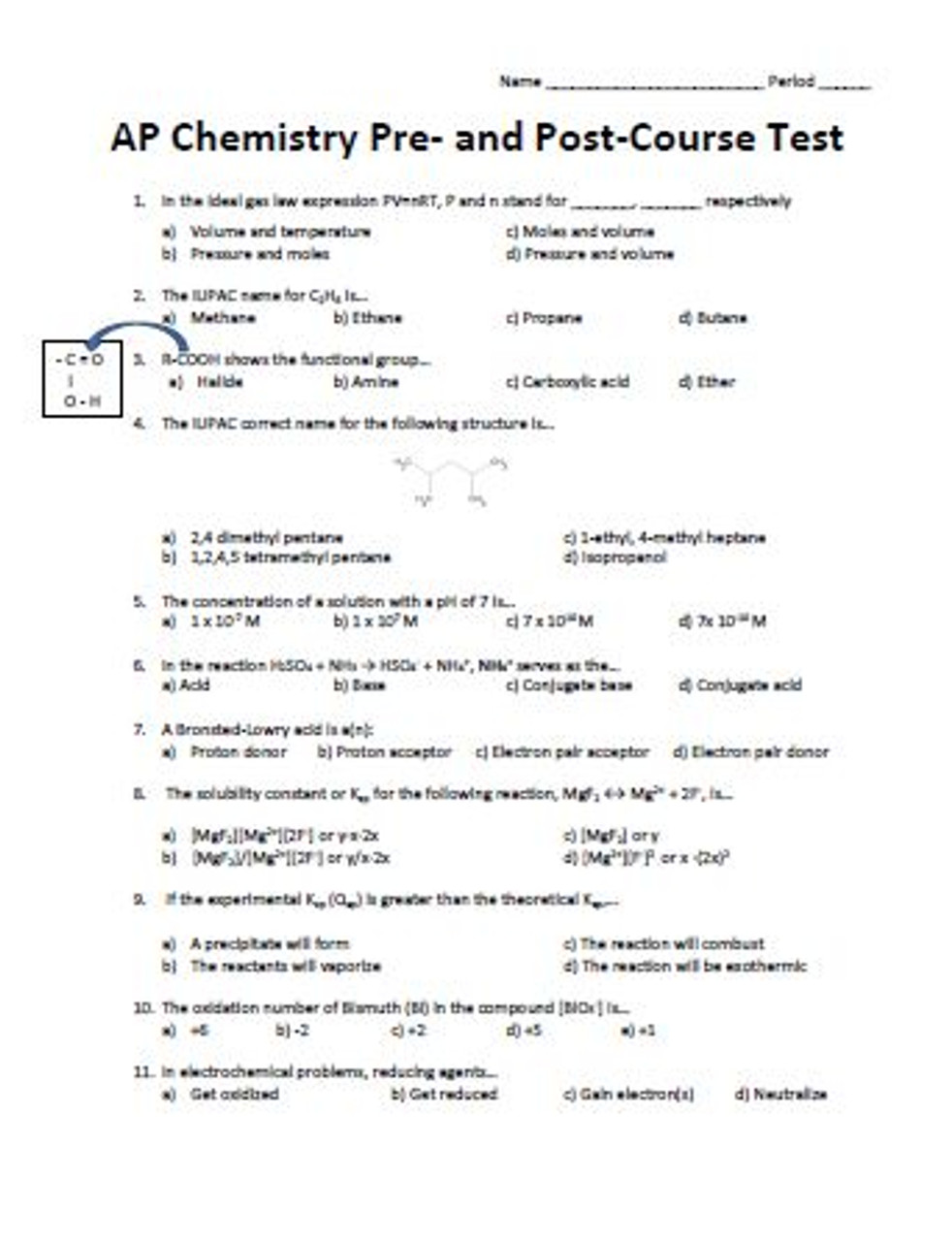 AP Chemistry Pre- and Post-Course Test - Amped Up Learning