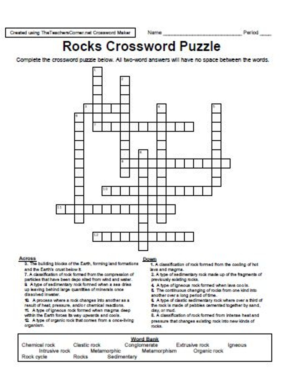 Rocks Crossword Puzzle for Earth Science - Amped Up Learning