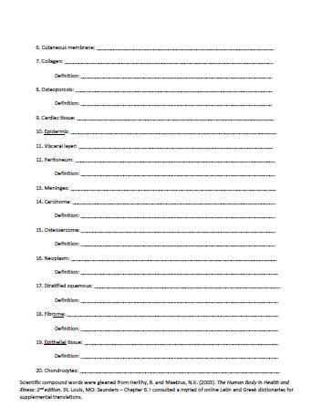 Tissues & Membranes Unit Latin Root Word Worksheet - Amped Up Learning
