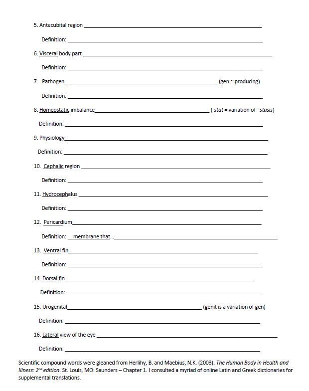 Latin Root Word Worksheet Set for Unit One Human Anatomy & Physiology ...