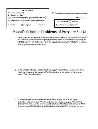Pascal's Principles Problems of Pressure Set #1 - Amped Up Learning