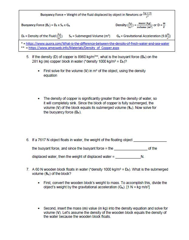Buoyancy and Archimedes' Principle Problem Set #1 - Amped Up Learning