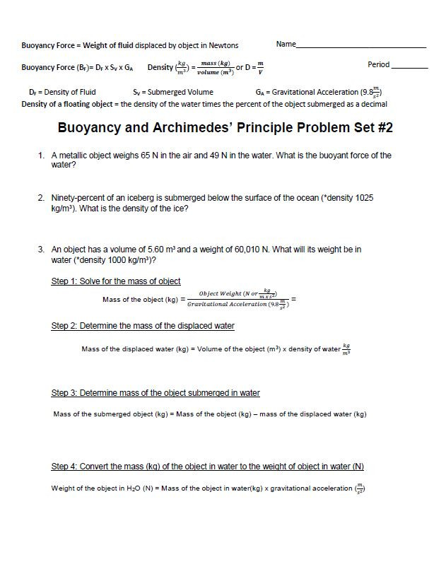 Buoyancy and Archimedes' Principle Problem Set #2 - Amped Up Learning