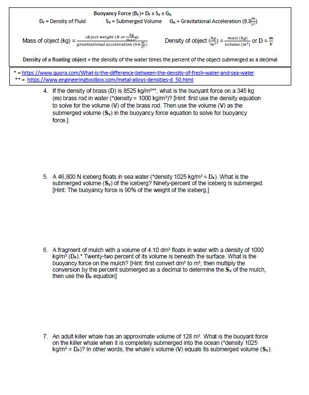 Buoyancy and Archimedes' Principle Problem Set #2 - Amped Up Learning