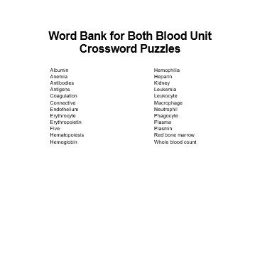 Blood Unit Crossword Puzzle Set - Amped Up Learning