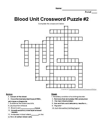 Blood Unit Crossword Puzzle Set - Amped Up Learning