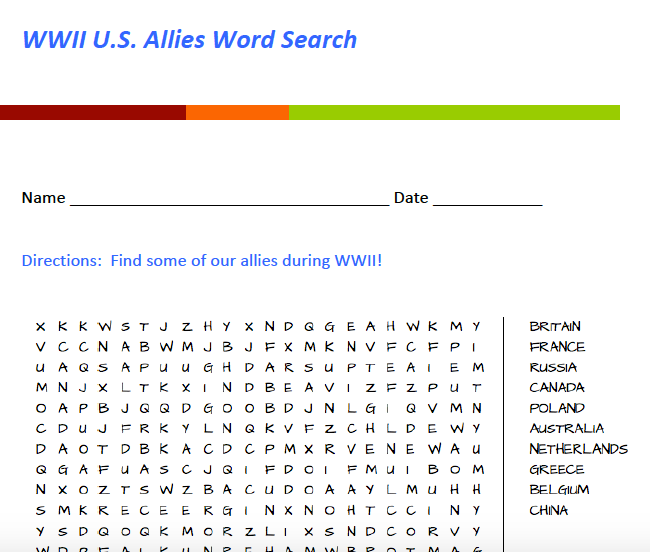World War 2 Allies Word Search - Amped Up Learning