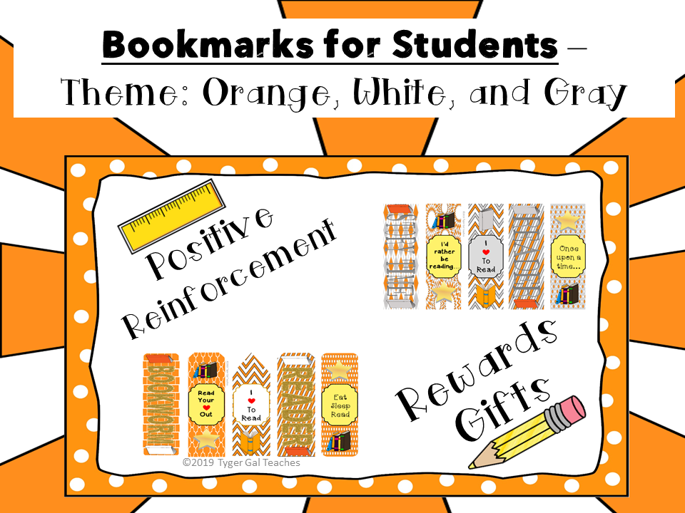 Bookmarks - Orange, White, and Gray Theme - Amped Up Learning