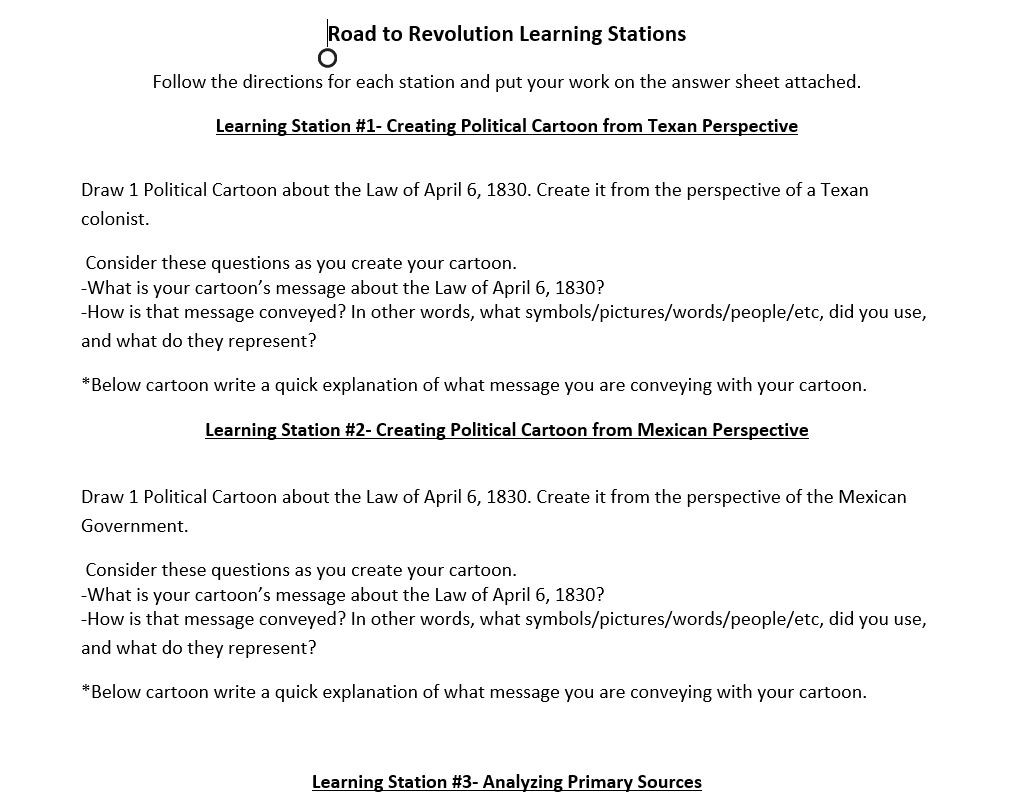 Causes of the Texas Revolution Learning Stations - Amped Up Learning