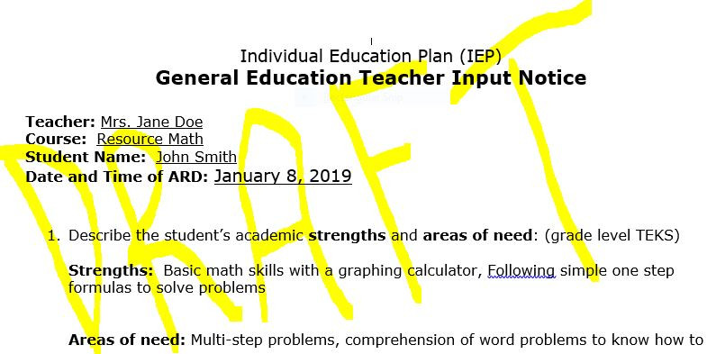 Teacher Input Form for ARD, PLAAFP - Amped Up Learning